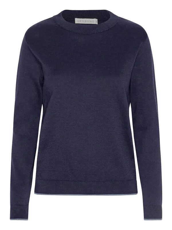GROBUND Marie Knit Blouse With Contrast Border - Blue