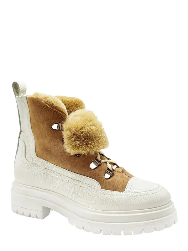 BEAUTIISOLES BY ROBYN SHREIBER Leather And Suede Ankle Booties With Faux Fur - White/brown