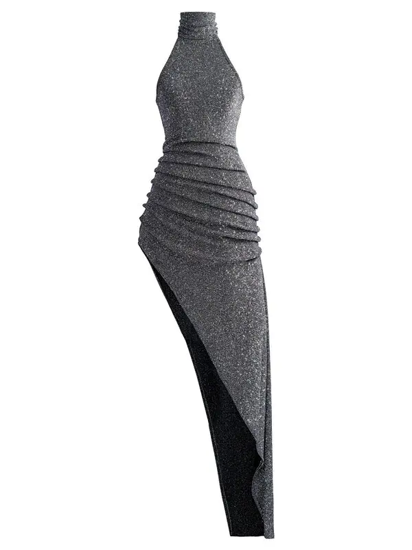KARGEDE Sparkly Maxi Dress With Asymmetrical Hem - Silver