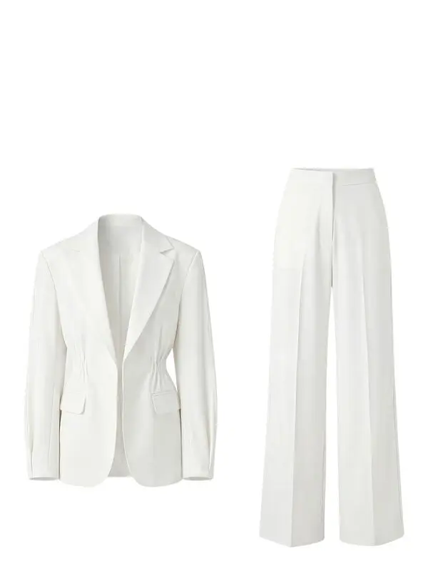 BLUZAT Waist-accentuated Blazer And Wide-leg Trousers Suit - White