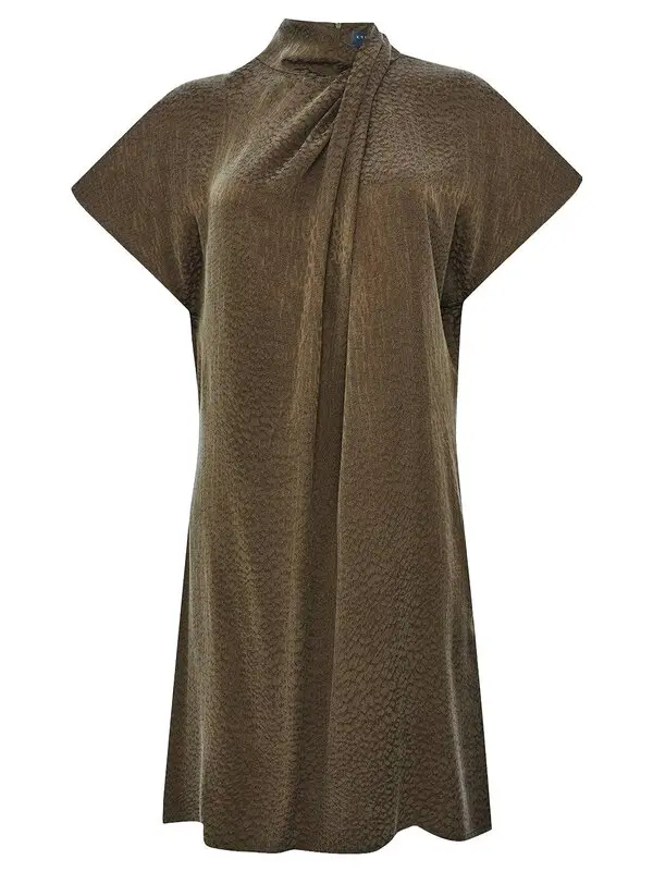 EXQUISE Cap Sleeve Midi Draped Neck Dress - Green