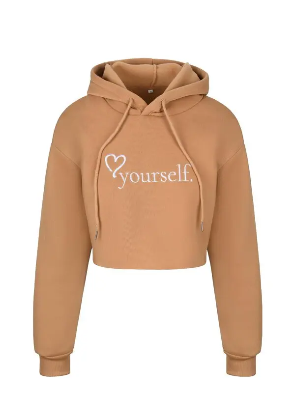 REJECTED HEARTS CLUB Love Yourself Crop Hoodie - Brown