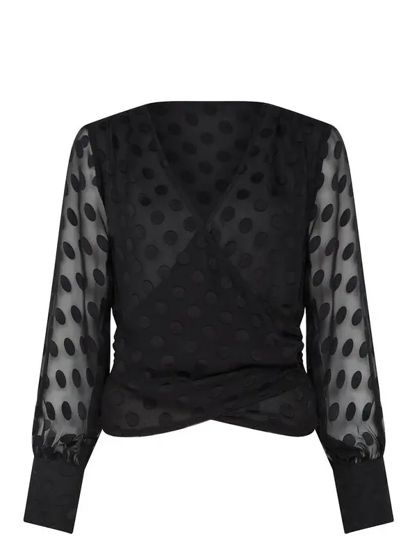 ROSE & NANCY Ivy Spot Wrap Blouse - Black
