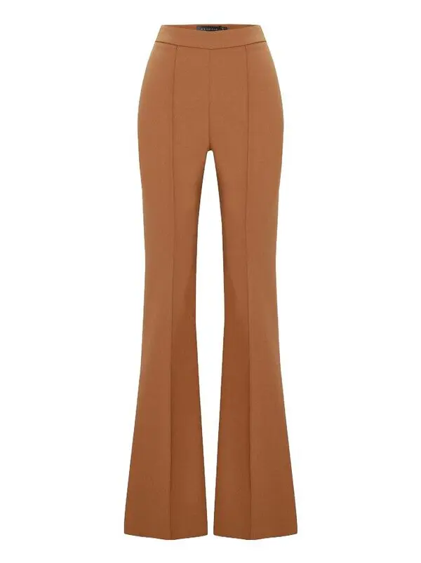 EXQUISE Pleated Flared Trousers - Orange/brown