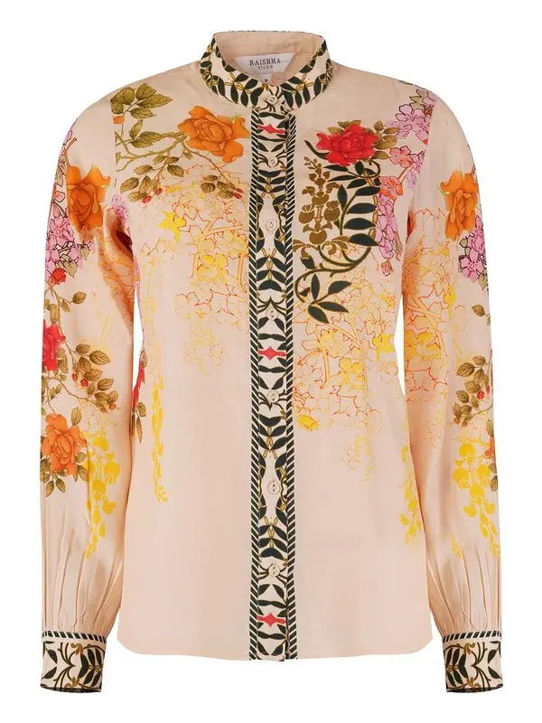 RAISHMA Floral Print Viscose Crepe Shirt - White