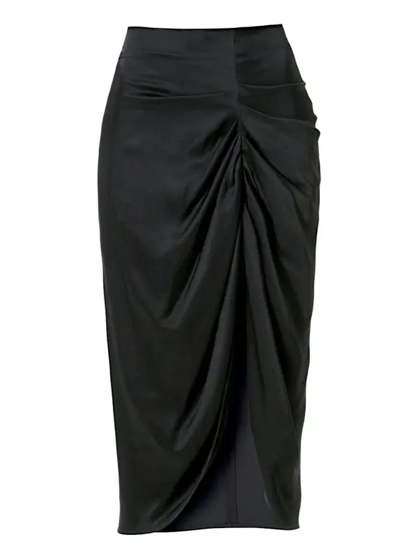 AGGI BY HALEWSKI Satin Draped Midi Skirt - Black