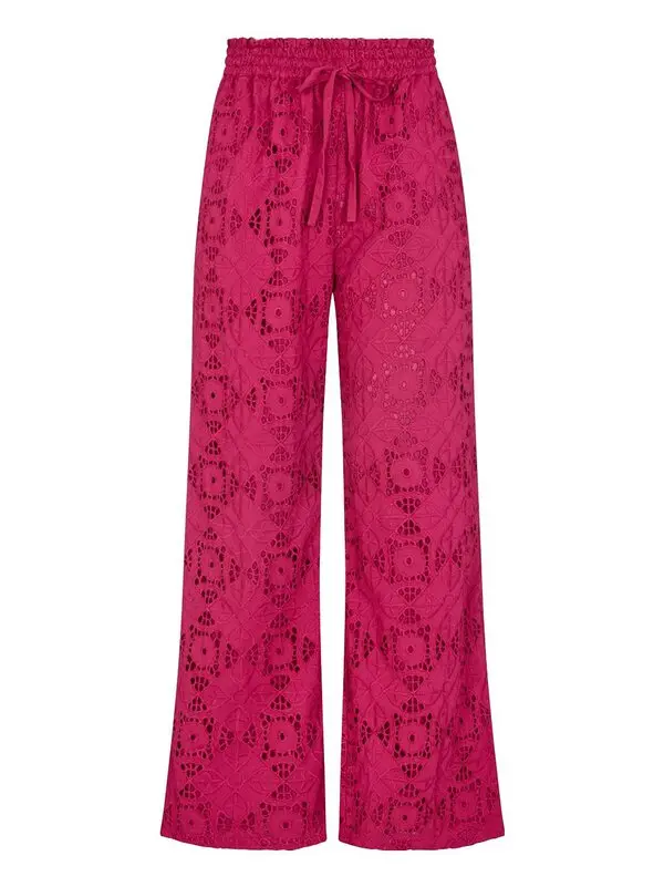 RAFFYA Opal Broderie Anglaise Wide Leg Trousers - Pink