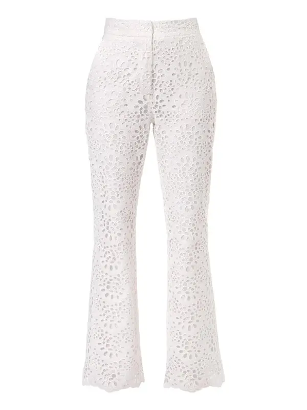 AGGI BY HALEWSKI Embroidered Lace Flared Pants - White