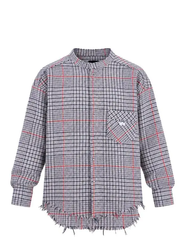 MYSIMPLICATED Oversized Checkered Long Sleeve Shirt - Grey/red
