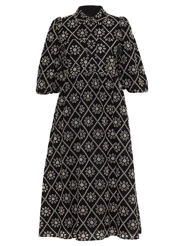 ROSE & NANCY Lucille Embroidered Midi Shirt Dress - Black/white
