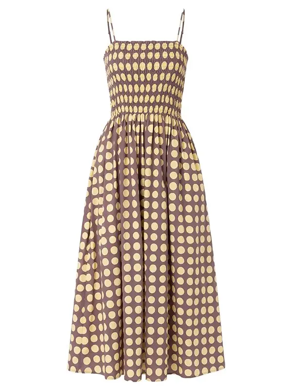 AMY LYNN Darcy Polka Dot Smocked Midi Dress - Yellow