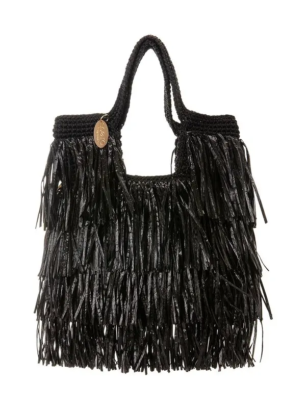 SPEIRA Tote Bag With Raffia Fringe - Black