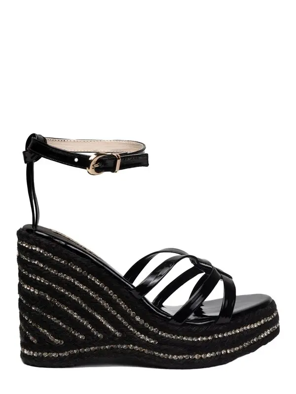 RETTROSE Alani Hand Embellished Wedge Shoes - Black