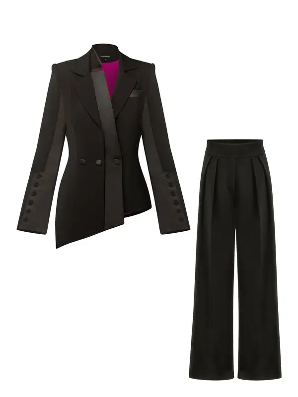TIA DORRAINE Modern Power Tailored Asymmetric Suit - Black