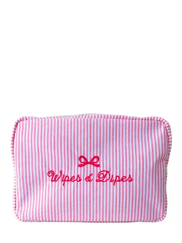LILLY LOVES Pastel Striped Embroidered Pouch - Pink