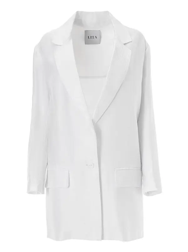 LITA COUTURE Oversized Linen Suit Blazer - White