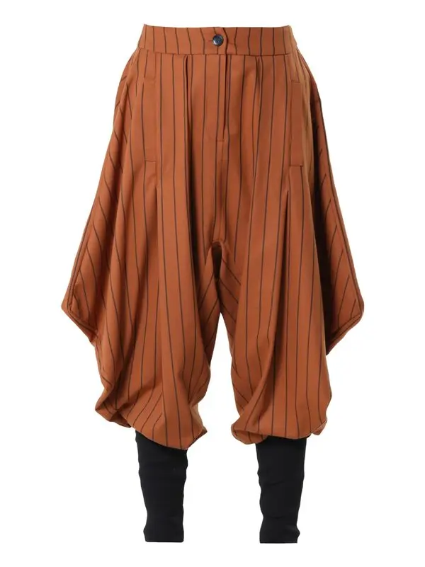 METAMORPHOZA Striped Draped Harem Trousers - Orange