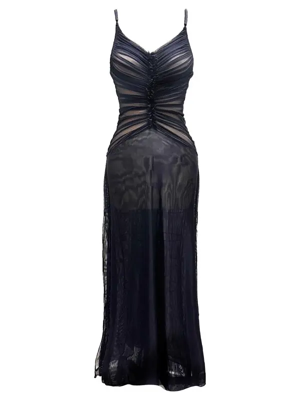 CAROL COELHO Terminator Tulle Ruched Long Nightgown - Black