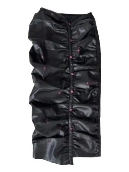 CIRCULAR PATH Vegan Leather Ruched Skirt - Black/pink
