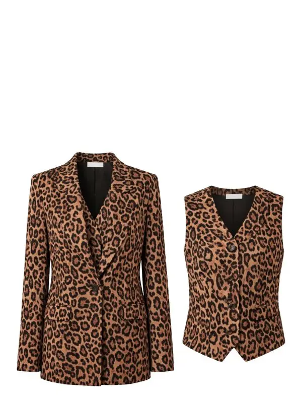 NUVV COLLECTION Leopard Print Jacket And Vest Set - Black/gold