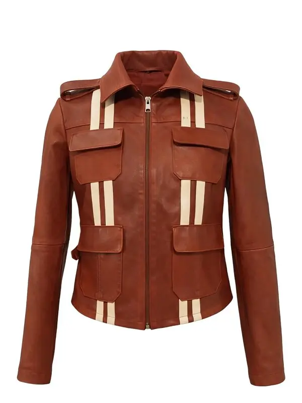 ZASTASTUDIO Striped Leather Moto Jacket - Orange