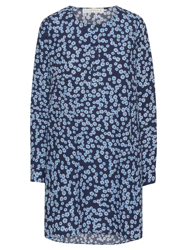 GROBUND Floral Print Organic Cotton Tunic - Blue