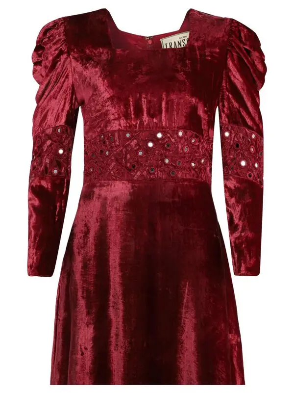 TRANSCEND Velvet Dress With Mirror Embroidery - Red