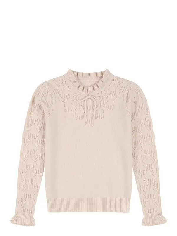 LOOP CASHMERE Tie Neck Pointelle Cashmere Sweater - White