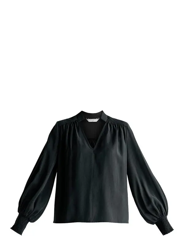 PAISIE V-neck Blouse With Gathered Detail And Shirred Cuffs - Black