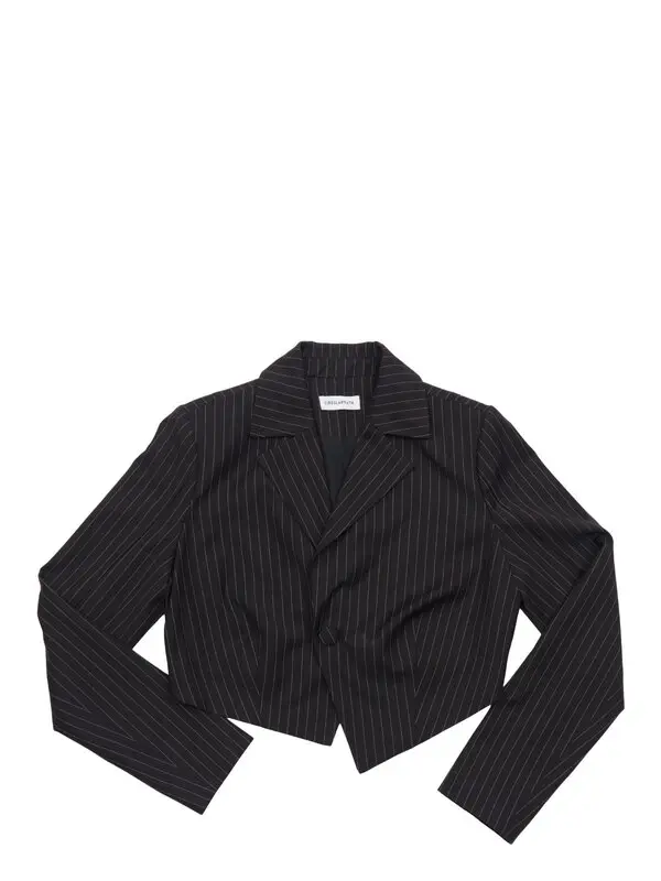 CIRCULAR PATH Asymmetric Crop Pinstripe Blazer - Black