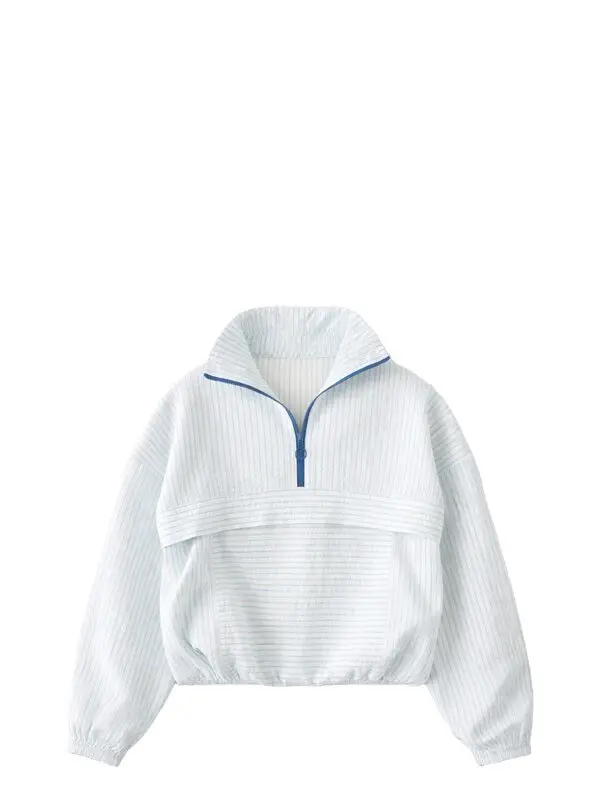 YORSTRULY Krinkle Striped Seersucker Sweatshirt - Blue
