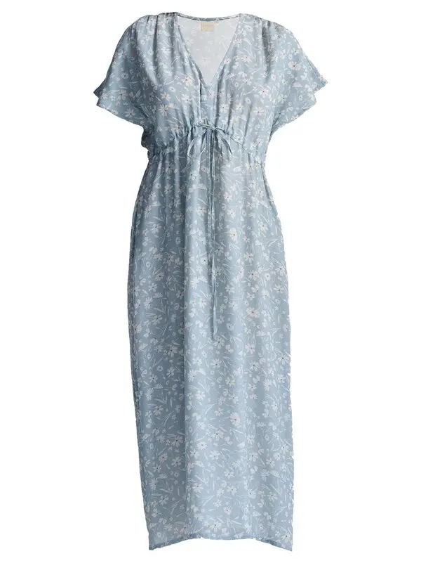 REISTOR Gathered Floral Maxi Dress - Blue