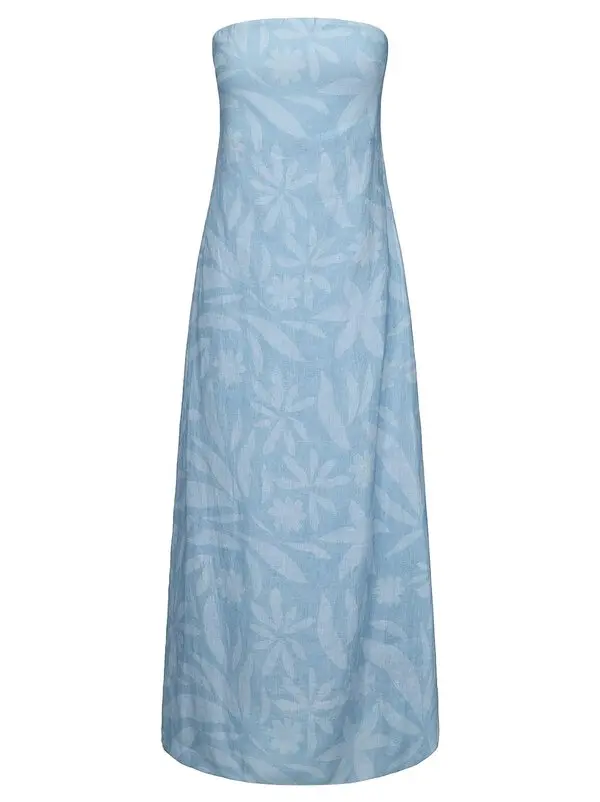 NUAJE NUAJE Rhea Strapless Midi Linen Dress - White/blue