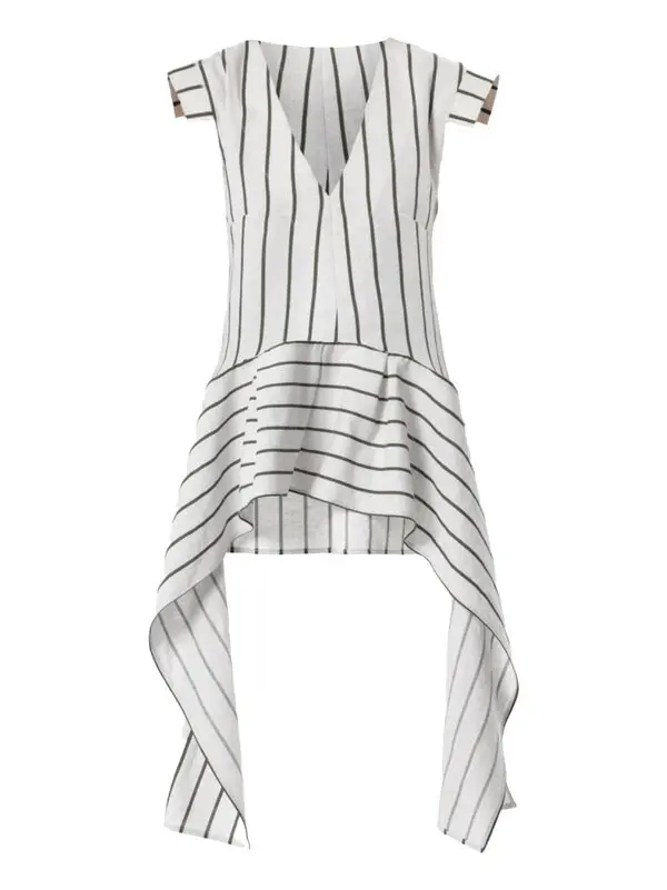 METAMORPHOZA Asymmetric Striped Linen Blend Top - Green