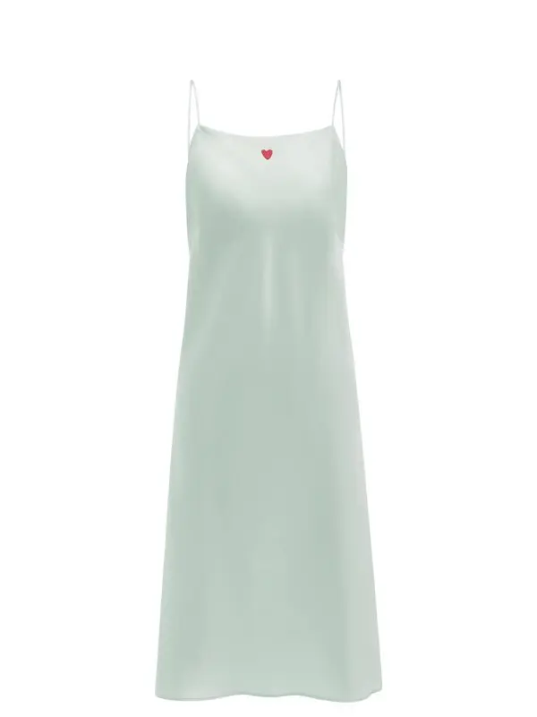 Not Just Pajama Little Heart Collection Silk Slip Dress - Blue