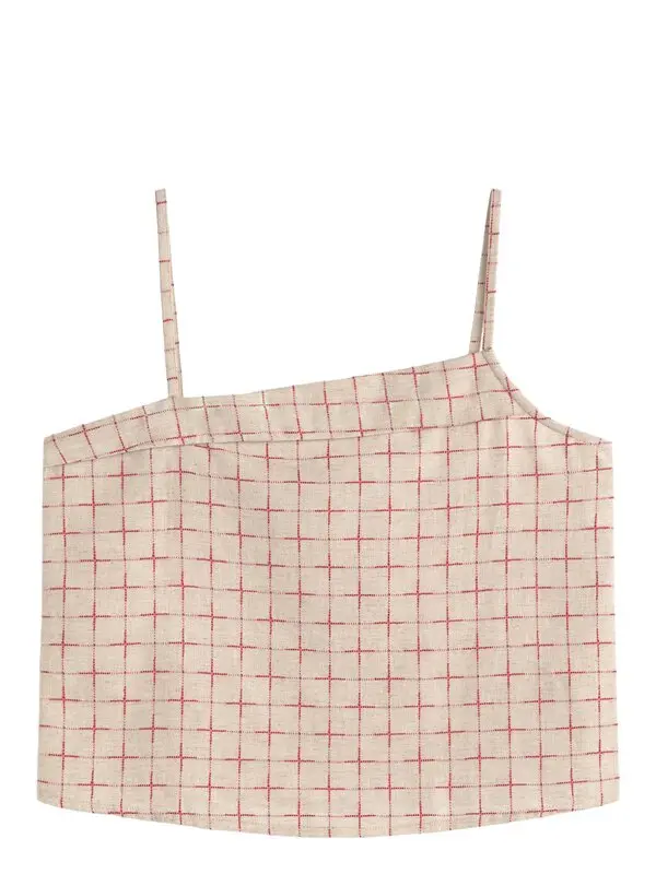THINKING MU Raida Checkered Top - White