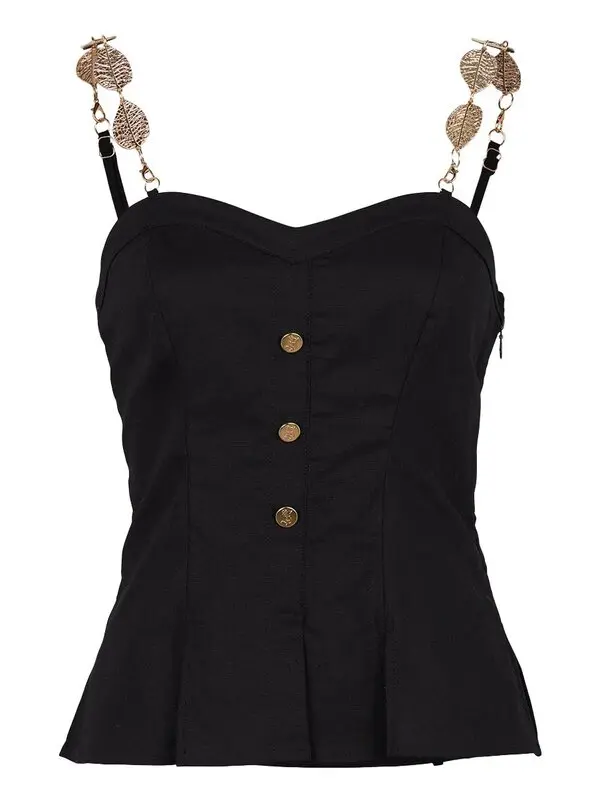 ZETAYE Celeste Linen-cotton Chain Top - Black