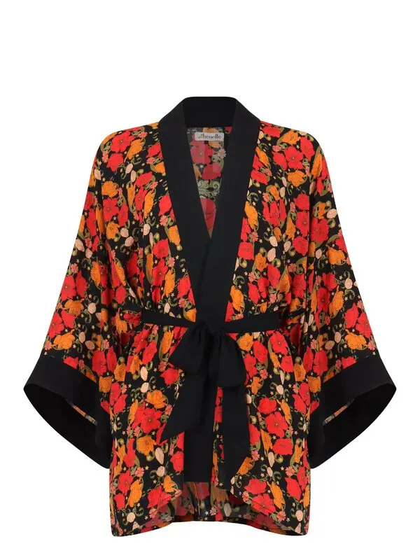 Henelle Floral Viscose Jacket - Black/red
