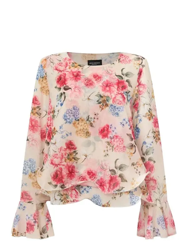 JAMES LAKELAND Floral Print Bell Sleeve Blouse - Orange/pink