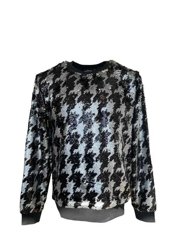 ANY OLD IRON Reversible Sequin Houndstooth Sweatshirt - Gold/black/silver