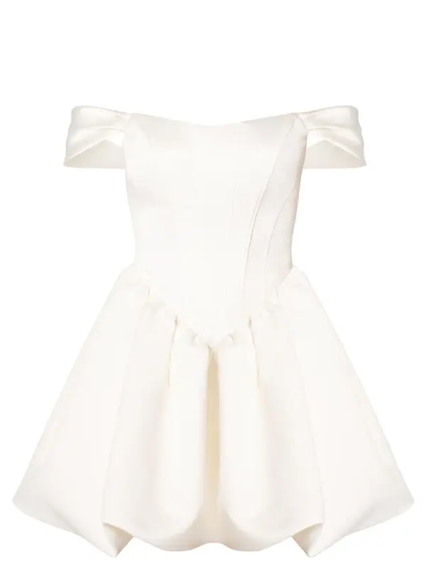 TIA DORRAINE Off-shoulder Corset Balloon Mini Dress - White
