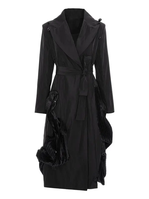 SILVIA SERBAN Metallic Thread Taffeta Trench Dress - Black