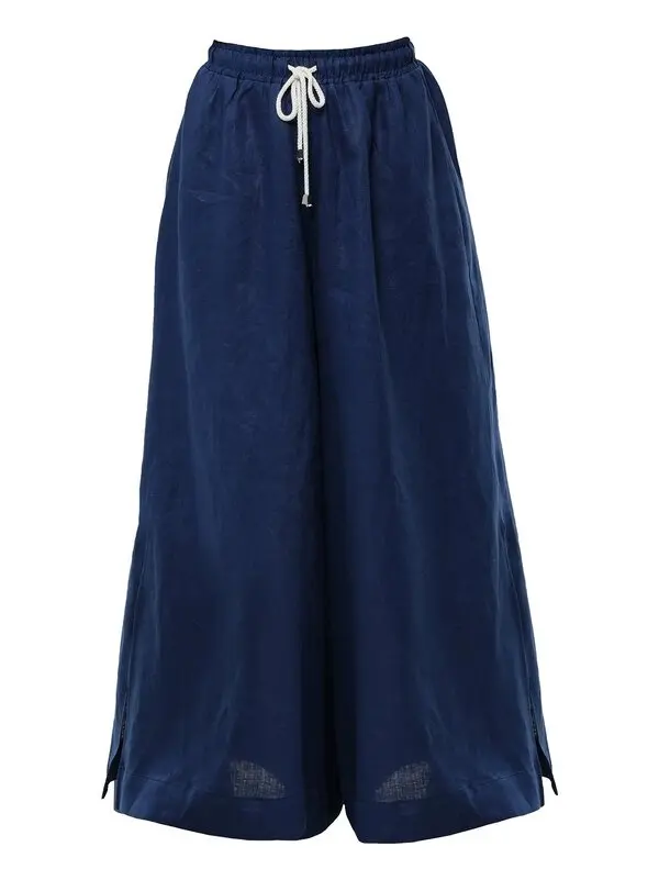 METAMORPHOZA Palazzo Linen Pants - Blue