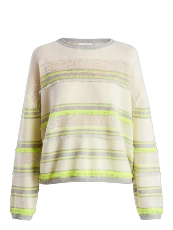 BRODIE CASHMERE Funky Stripe Cashmere Crew Neck Jumper - White