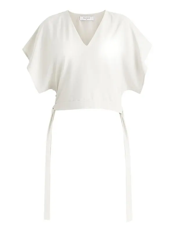 PAISIE V-neck Batwing Sleeve Top - White