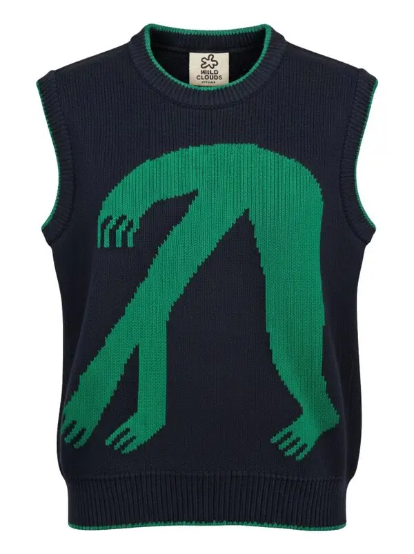 WILD CLOUDS Organic Cotton Knit Vest - Green/blue