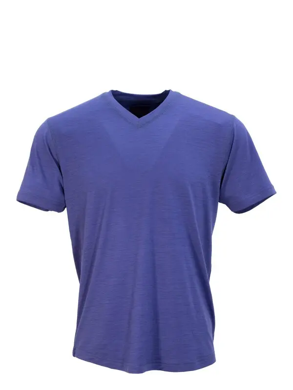 LORDS OF HARLECH Victor V-neck Merino Shirt In Skipper - Blue