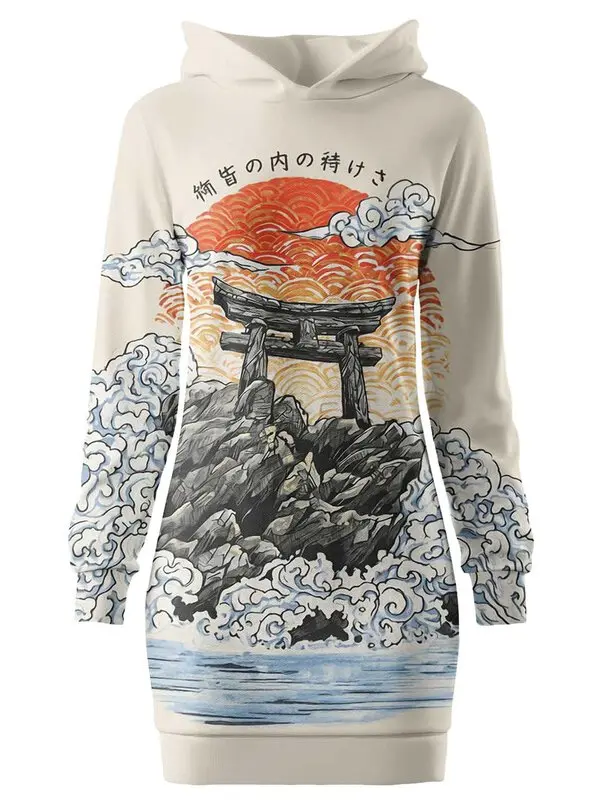 ALOHA FROM DEER Torii Gate Oversized Hoodie Dress - Black/orange