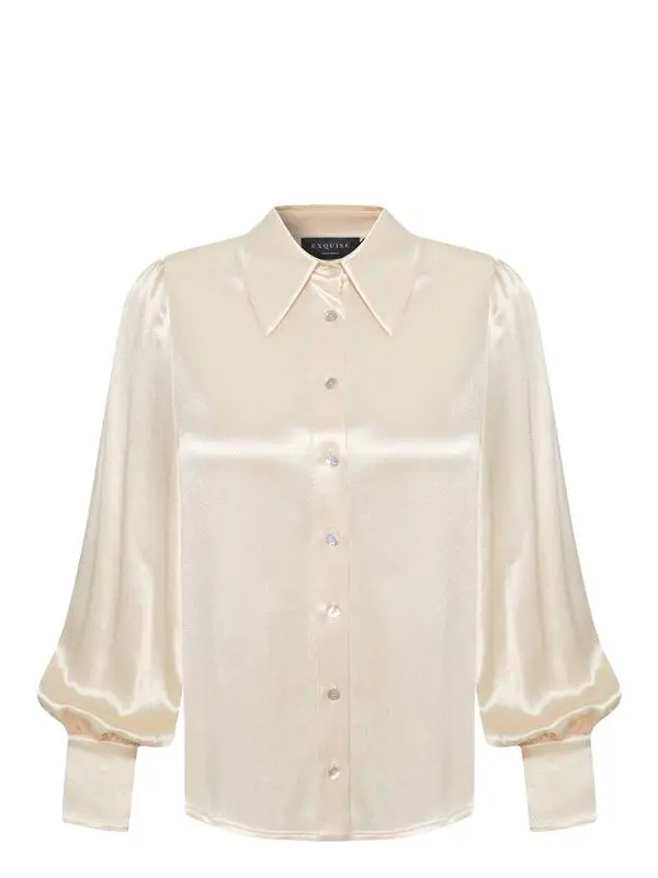 EXQUISE Satin Button-up Shirt - Beige