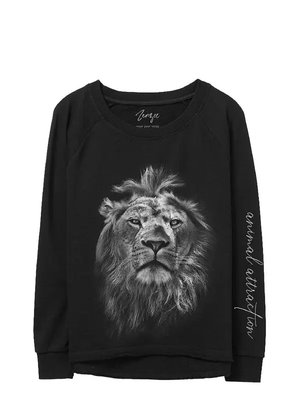 ZENZEE Animal Print Crewneck Sweatshirt - White/black